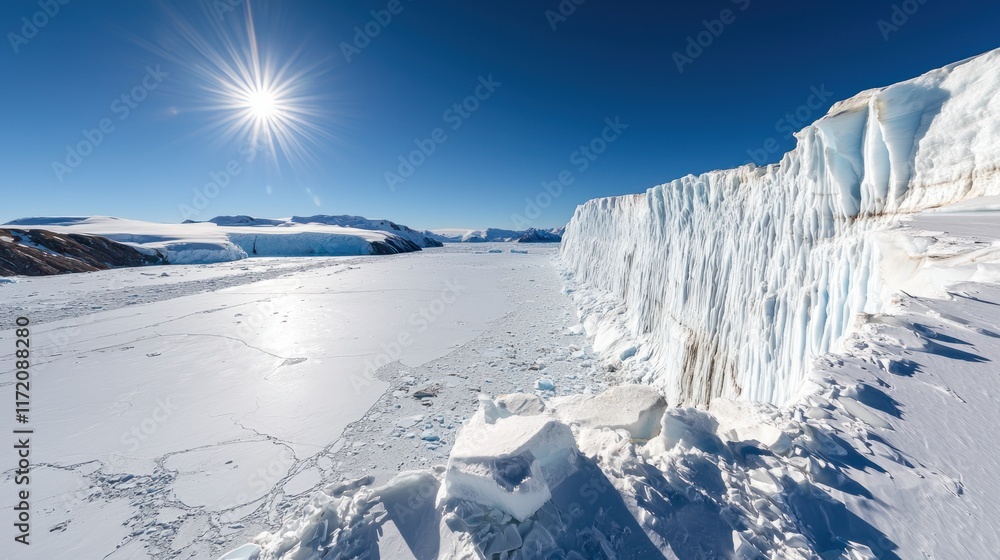 Glacial ice calving event antarctic coast landscape photography clear ...