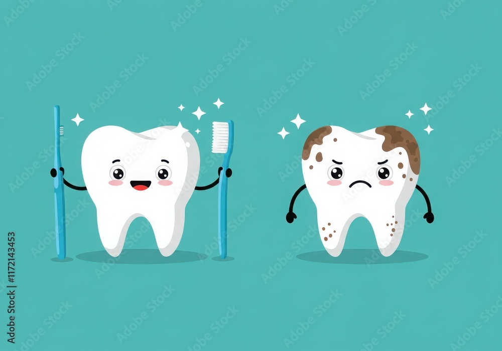 Cute cartoon teeth characters, dental health illustration Stock ...