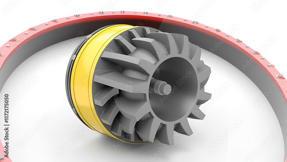 Guide vane in spiral case hydro turbine. Stylized hydroelectric turbine ...