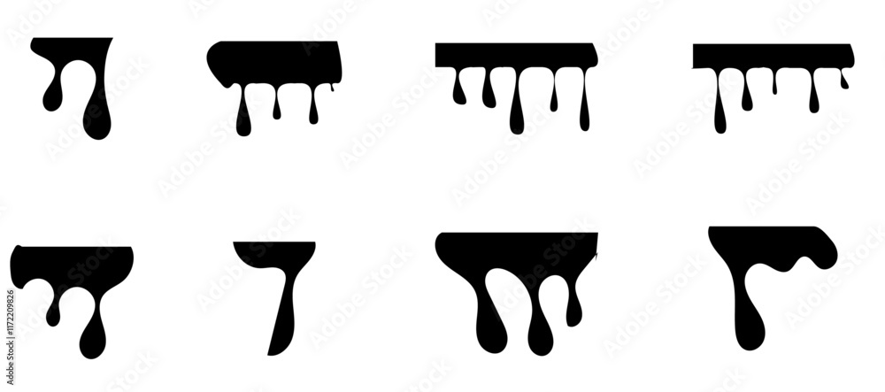 Pixel perfect icon set of ink drop drip oil melting paint liquid ...