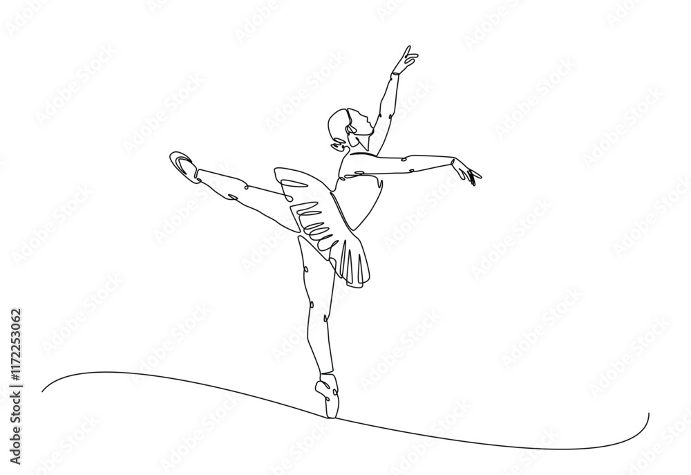 Ballerina dancer in continuous one line drawing. Single line art ...