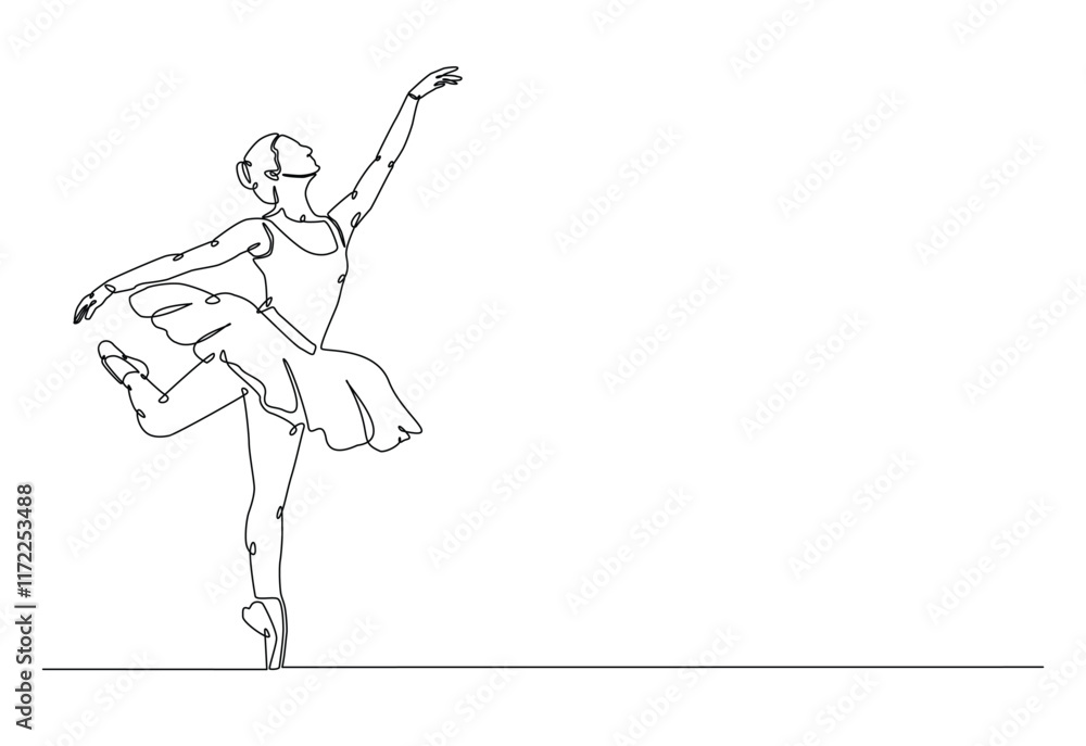 Ballerina dancer in continuous one line drawing. Single line art ...