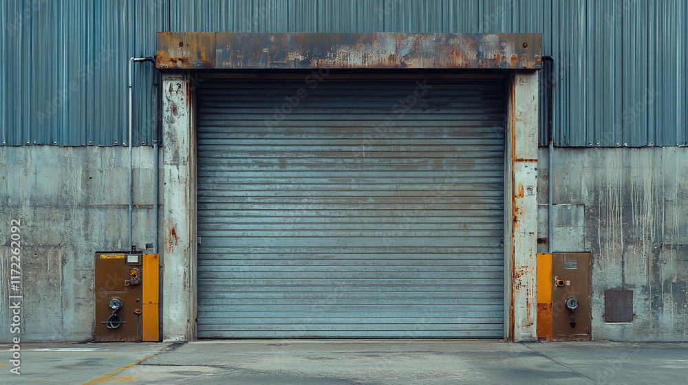 Stock-Foto „Steel industrial metal garage door. factory warehouse ...