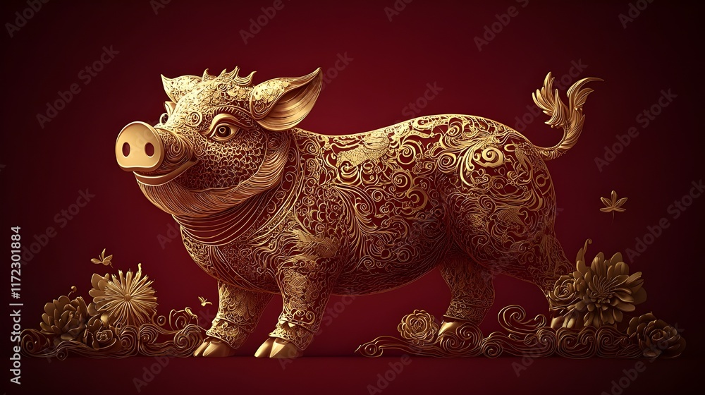 chinese zodiac sign The pink, fluffy toy pig, A vibrant vector ...