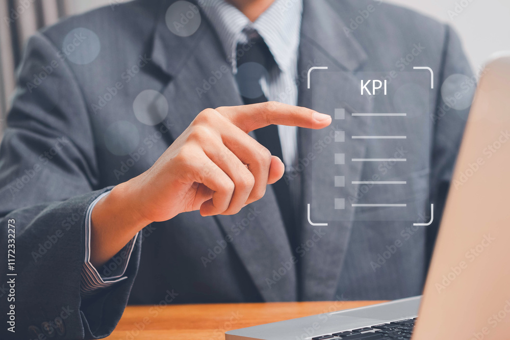 KPI, business performance indicators, Businessman working with data ...