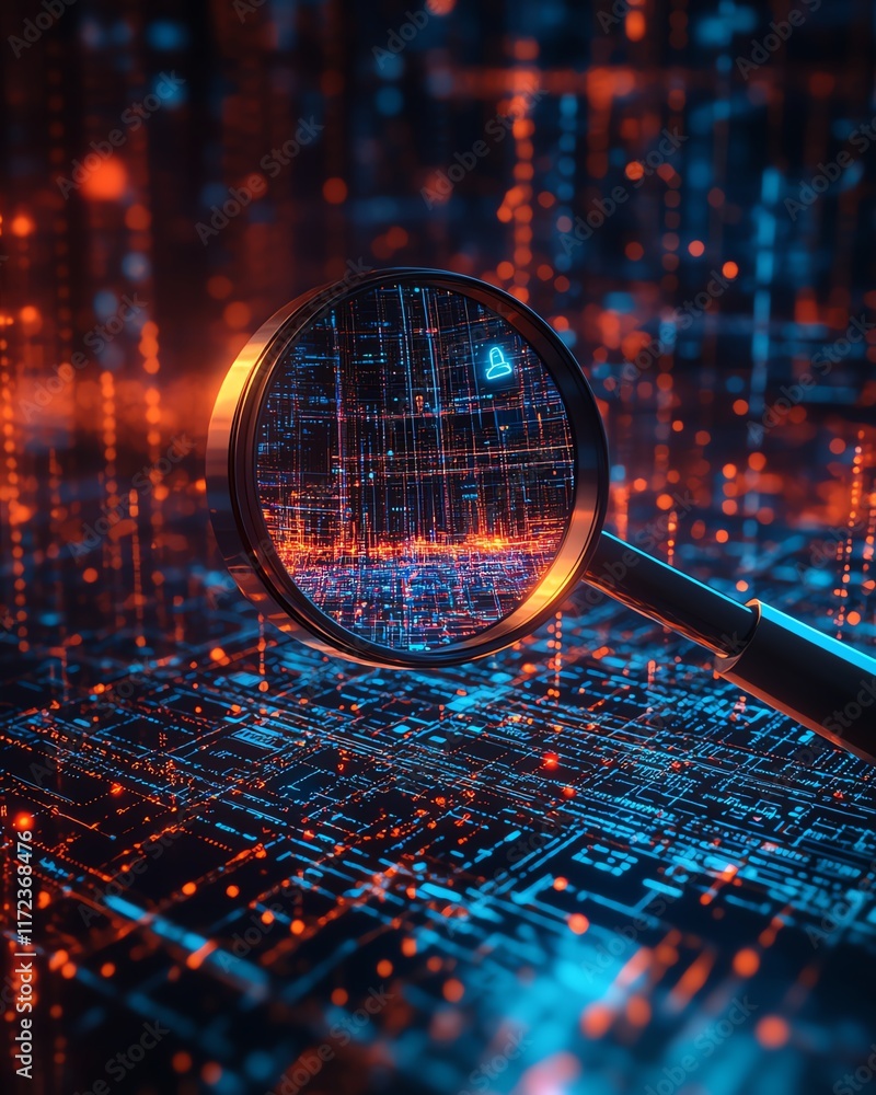 IT Security Risk Assessment depicted with a magnifying glass on a ...