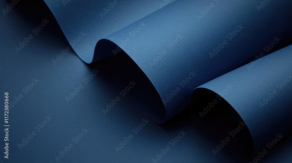 Navy blue textured paper background with elegant waves creating depth ...
