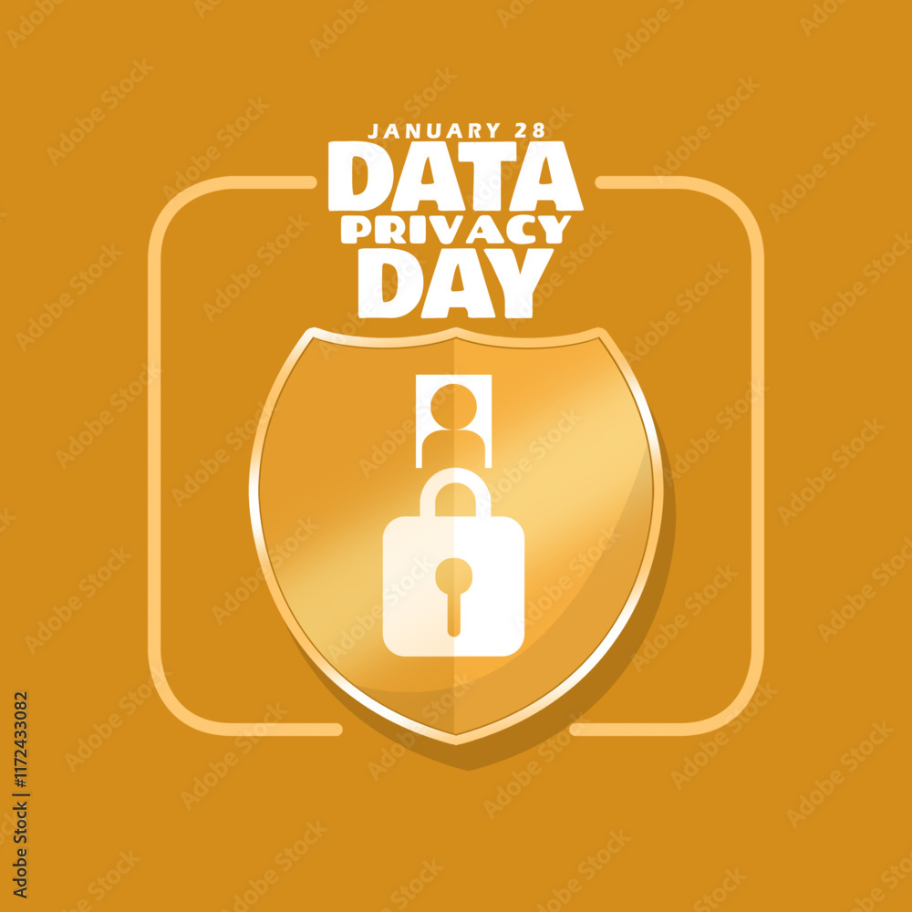 Data Privacy Day to celebrate on January 28th. A gold shield, padlock ...