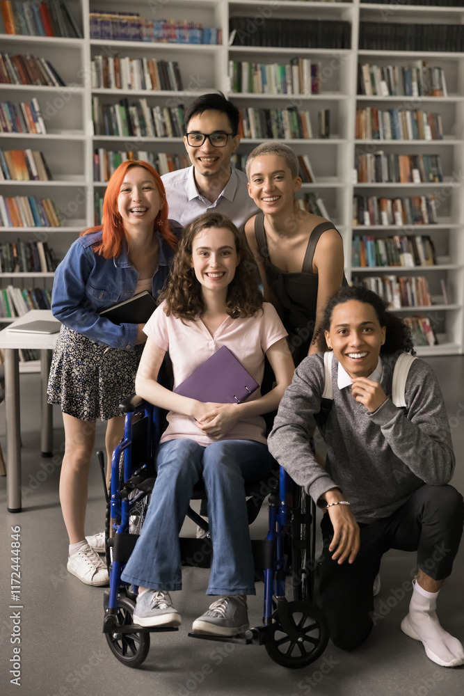 Inclusion and diversity. Vertical shot happy diverse polyethnic ...