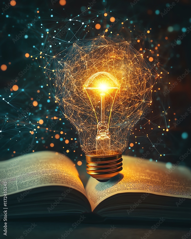 Science and AI technology fusion, a glowing light bulb and digital ...