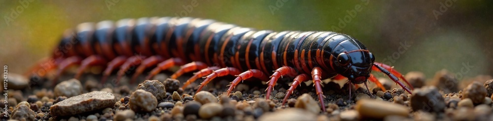 Dark brown centipede with reddish-brown bands, reptile mimicry ...