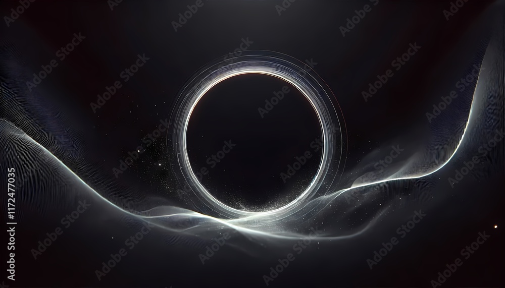 Deep black background with faint white glowing rings resembling faraway ...