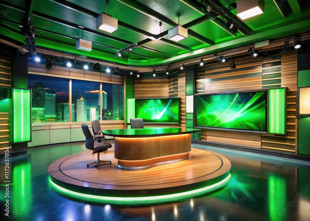 Broadcast-ready green screen backdrop: low-light loop for virtual news ...