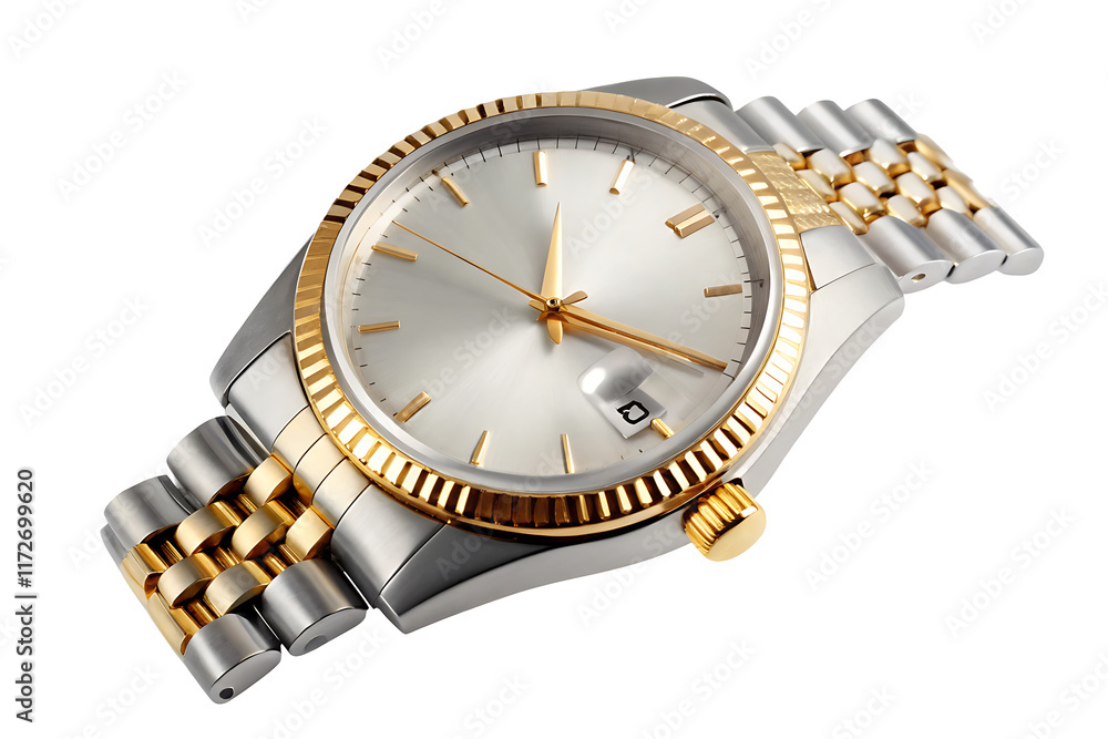 Elegant two-tone watch with golden details and sleek design isolated on ...