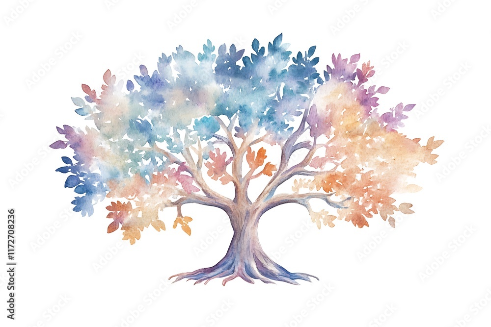 Vibrant abstract digital art depicting a colorful multi colored tree ...