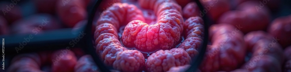 Colon tumor visualization under magnifying glass, colon cancer ...