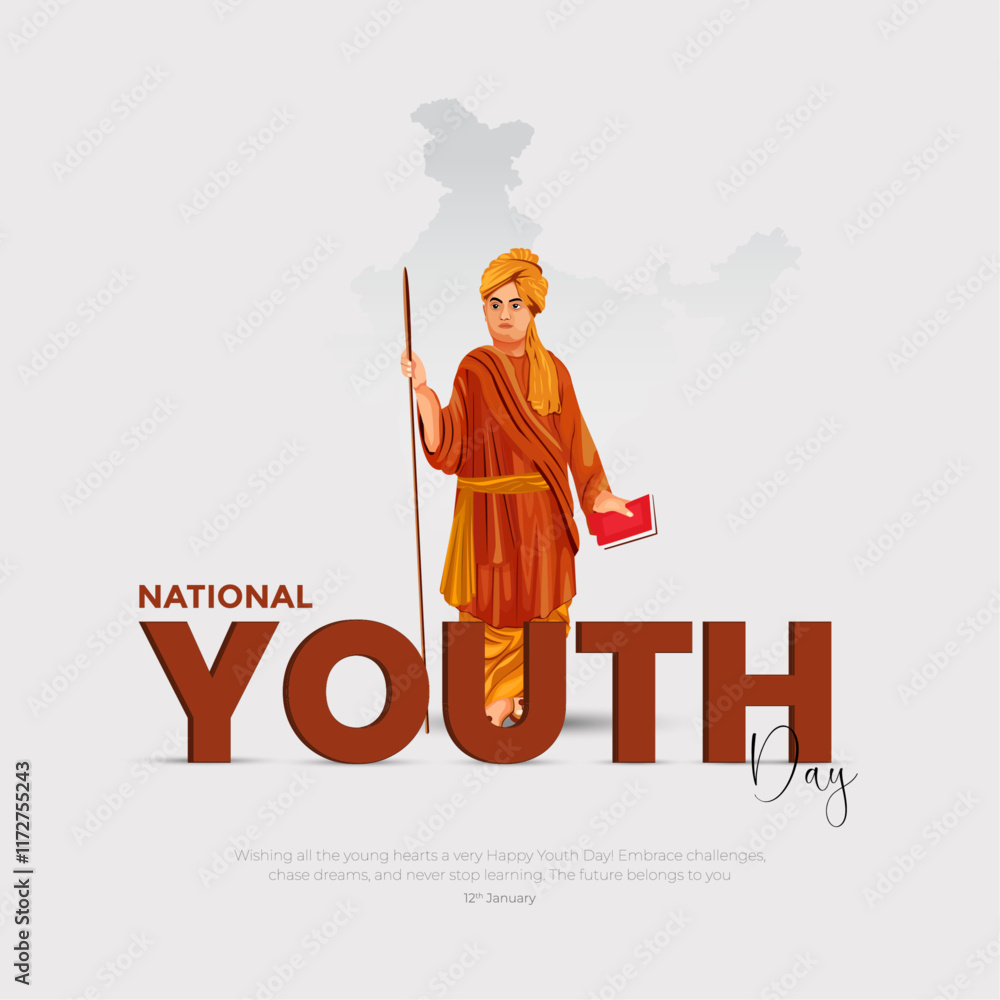 12th January - Happy Indian National Youth day Post and Flyer Template ...