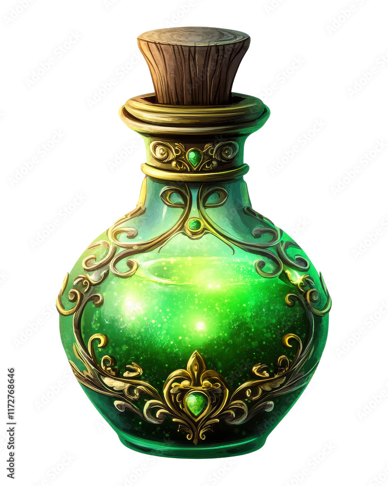 green potion bottle - fantasy elixir - isolated Stock Illustration ...