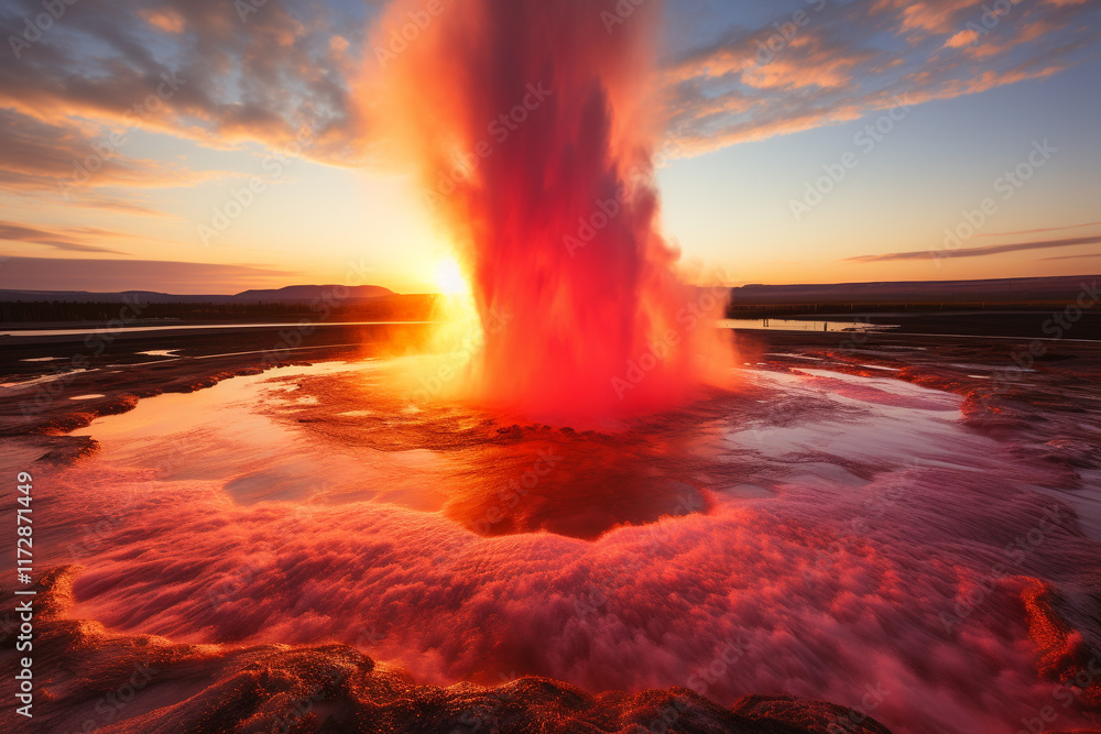 eruption of a geyser in Iceland showcases a magnificent display of a ...