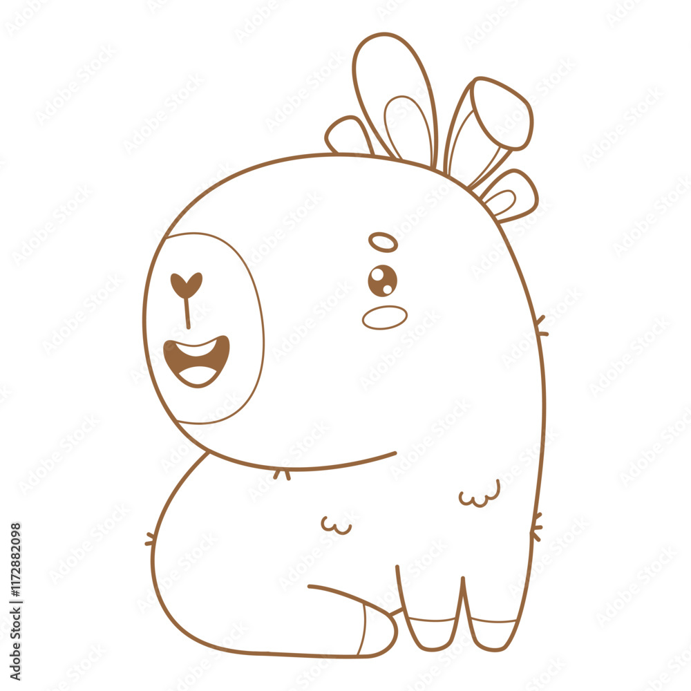 Vector de Stock Outline Happy Easter Capybara with Bunny Ears. Cute ...
