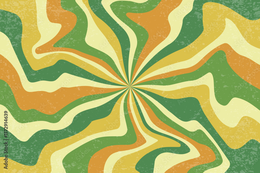 Retro swirl rays background. Vector psychedelic pattern with groovy ...