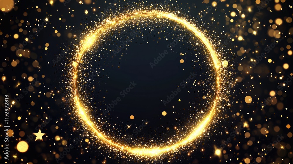 Gold glitter circle of light shine sparkles and golden spark particles ...