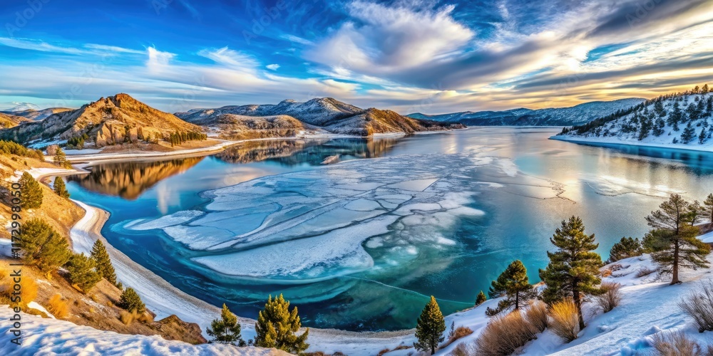 Horsetooth Reservoir Winter Panoramic: Frozen Lake Ice Patterns ...