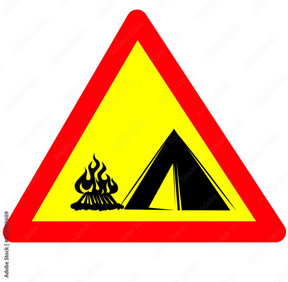 Flammable substances sign. Vector illustration of yellow triangle ...