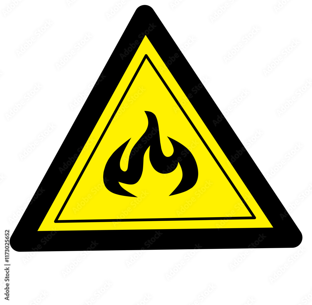 Flammable substances sign. Vector illustration of yellow triangle ...
