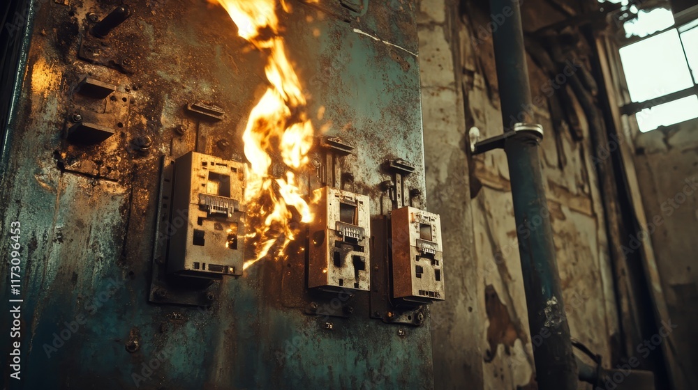 Old Grunge Fuse Box Overloaded with Electricity, Causing Short Circuit ...