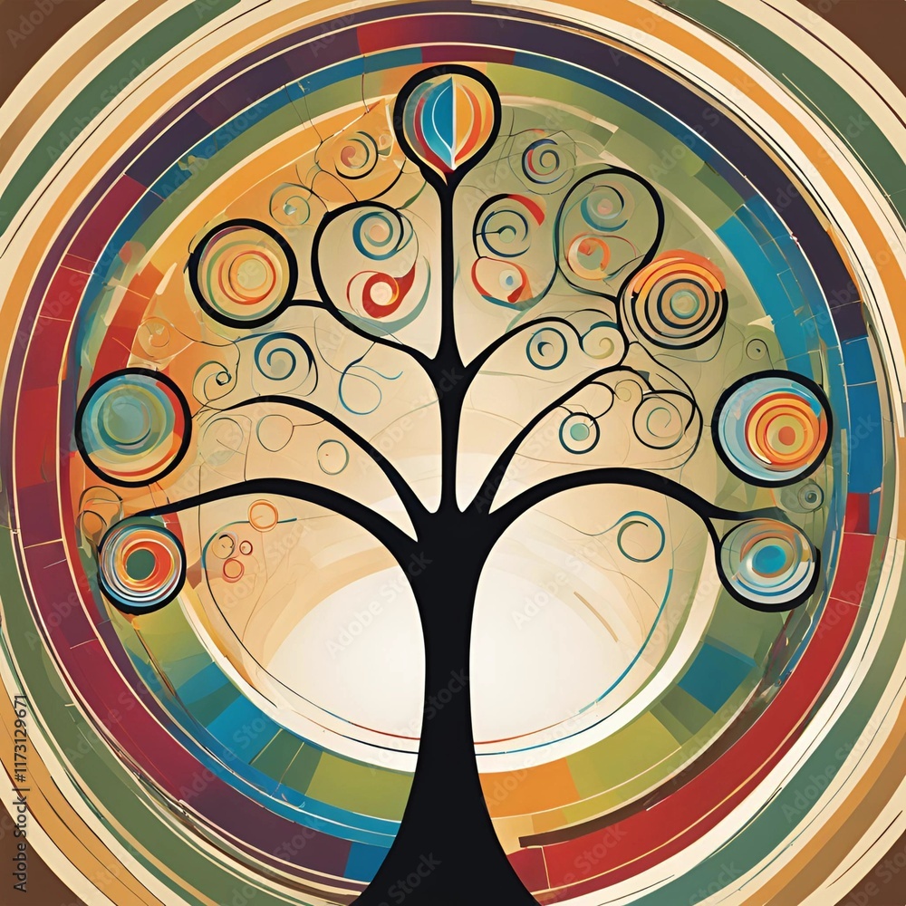 An abstract family tree design using concentric circles and vibrant ...