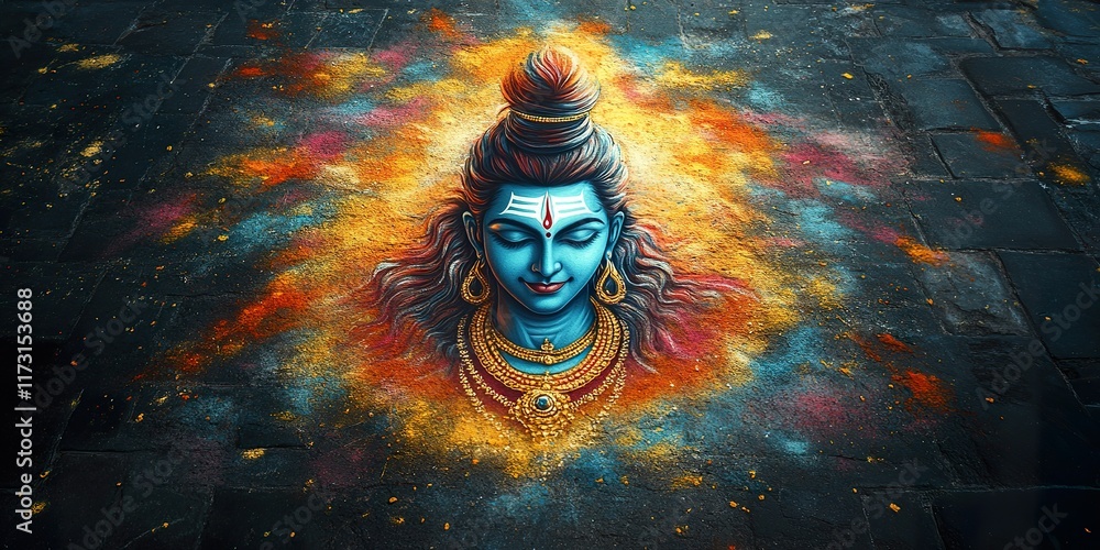 Mystical Rangoli: Lord Shiva's Trishul and Damru in Vibrant Hues Stock ...