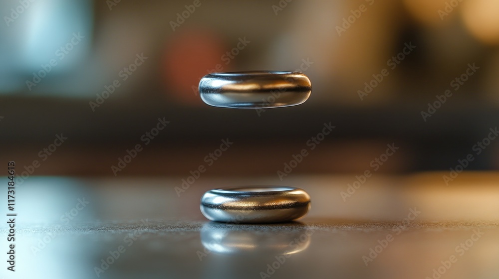 Pair of neodymium magnets snapping together on a table, shown with ...