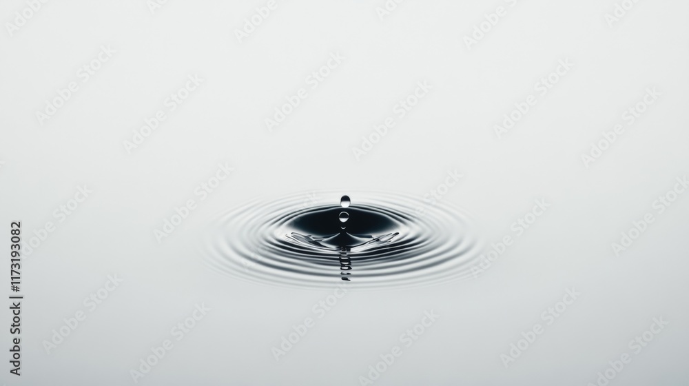 Water drop falling into a calm body of water, creating concentric ...