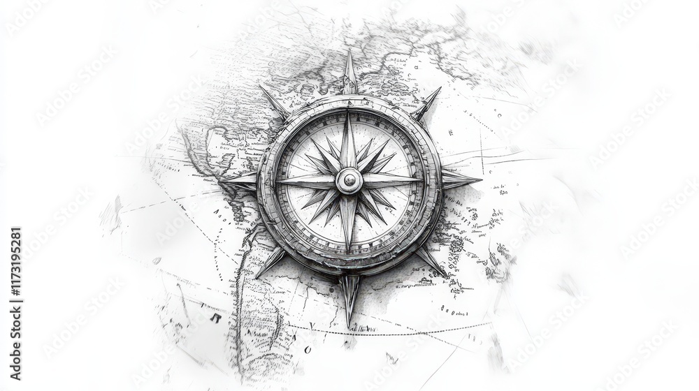Compass Rose Over An Antique World Map Design Stock Illustration ...