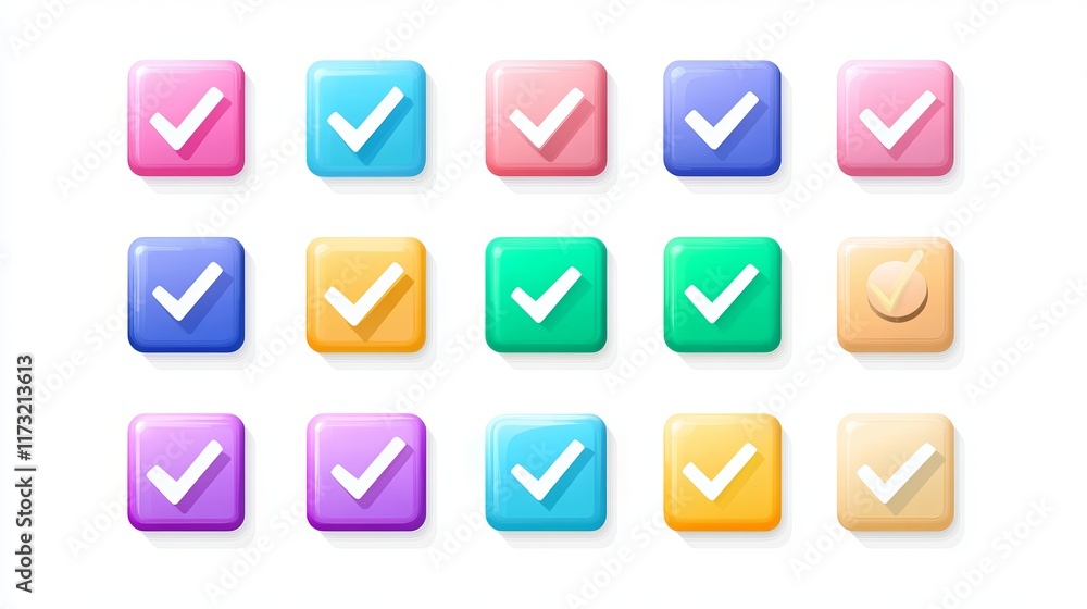 Set of check mark icon buttons. Checkbox vector icons featuring right ...
