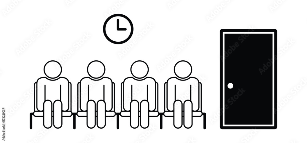 Cartoon waiting room icon. Doctor, office, patient waiting room with ...