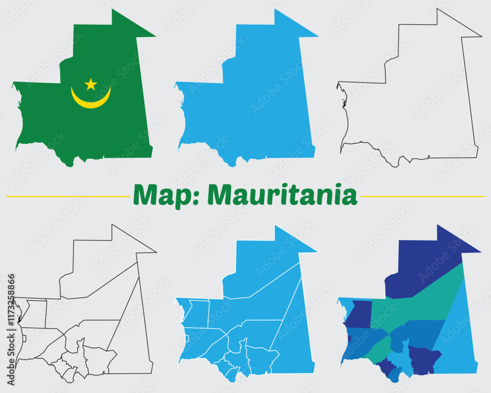 Stock-Vektorgrafik „Mauritania country map set. internal provinces ...