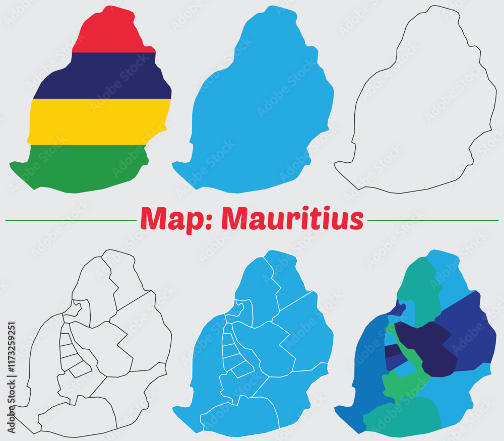 Mauritius map set. internal provinces borders marked, Simple map of ... Mauritius map set. internal provinces borders marked, Simple map of ...