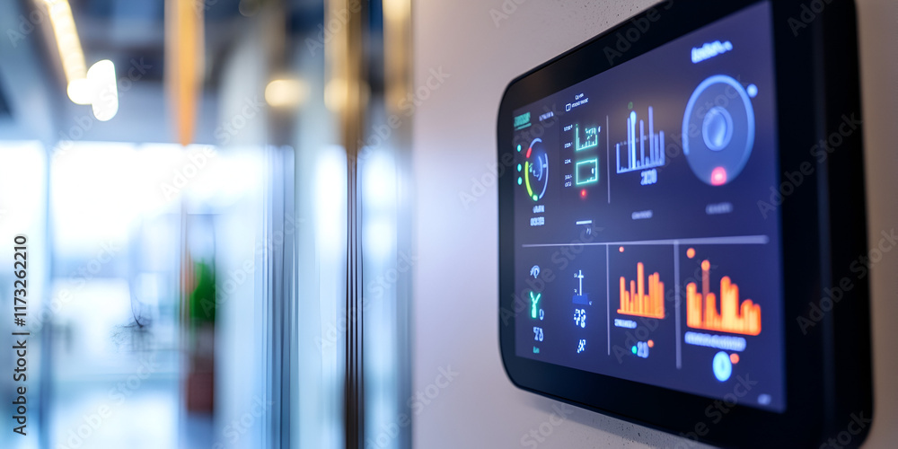 Smart control panel with analytics dashboard in modern office, IoT and ...