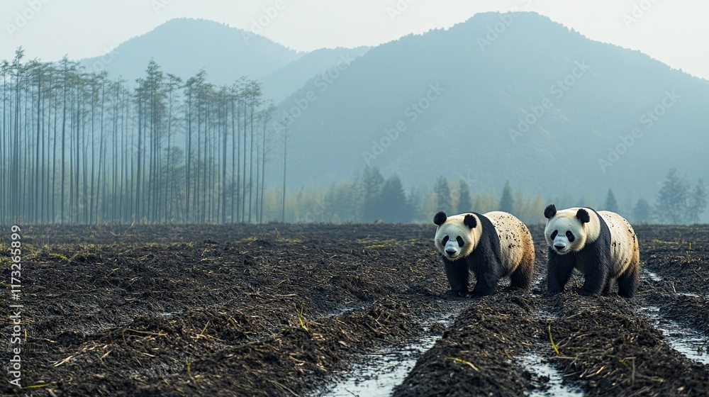 Pandas facing extinction due to habitat loss, illustrating the growing ...