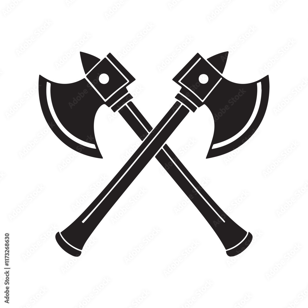 Crossed axes silhouette, black and white silhouette, vector and ...