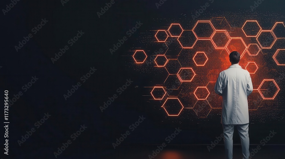 Scientist arranging experiment phases on a glowing lab display ...