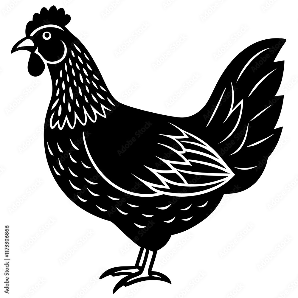 Cute Silhouette of a Chicken line art vector cartoon illustration Stock ...