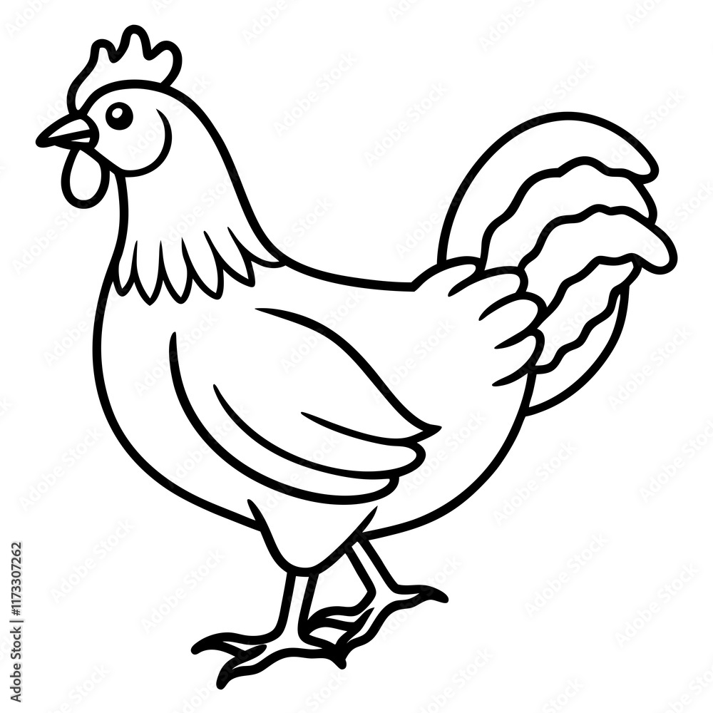 Cute Silhouette of a Chicken line art vector cartoon illustration Stock ...