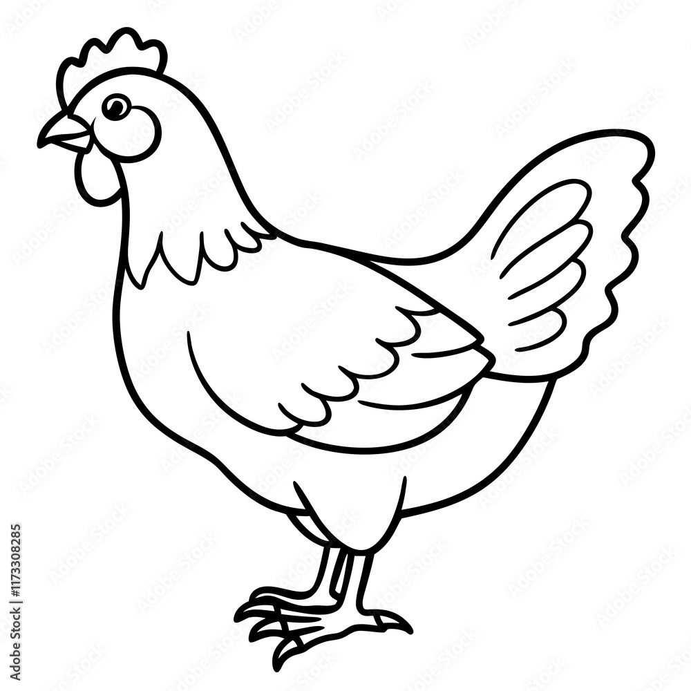 Cute Silhouette of a Chicken line art vector cartoon illustration Stock ...