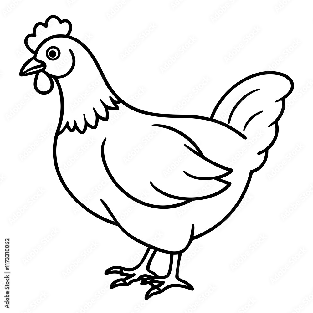 Cute Silhouette of a Chicken line art vector cartoon illustration Stock ...