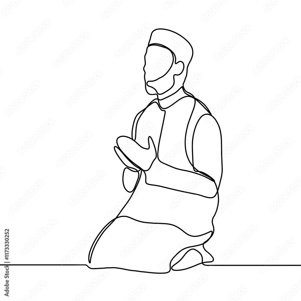 Muslim praying - single line drawing. Continuous line drawing of muslim ...
