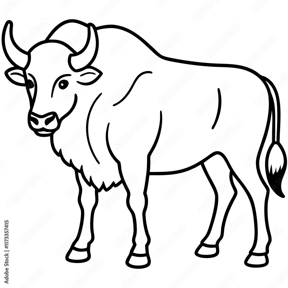Cute Silhouette of a Bison line art vector cartoon illustration Stock ...