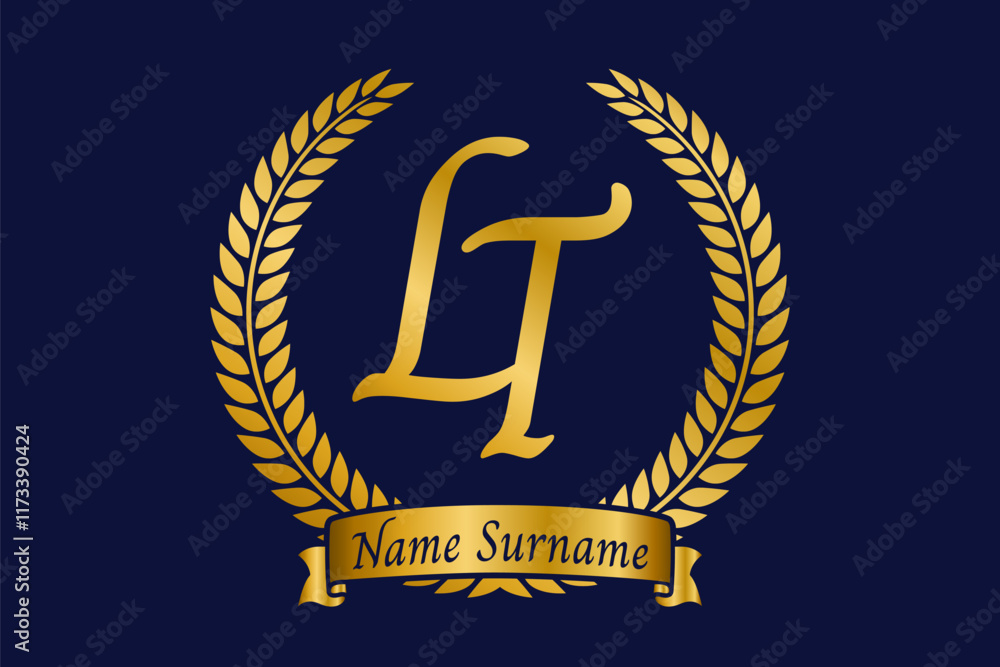 Initial letter L and T, LT monogram logo design with laurel wreath ...